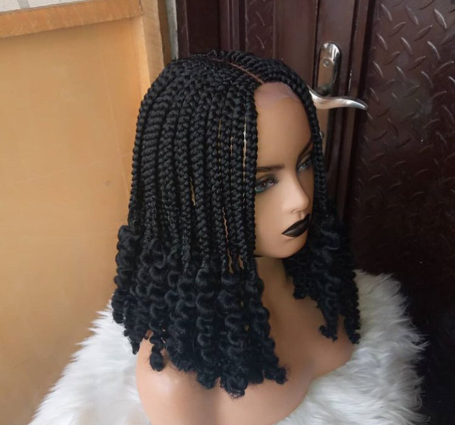 Braided Wigbox Braided Wig With Curled Tips Cornrow Wig Etsy