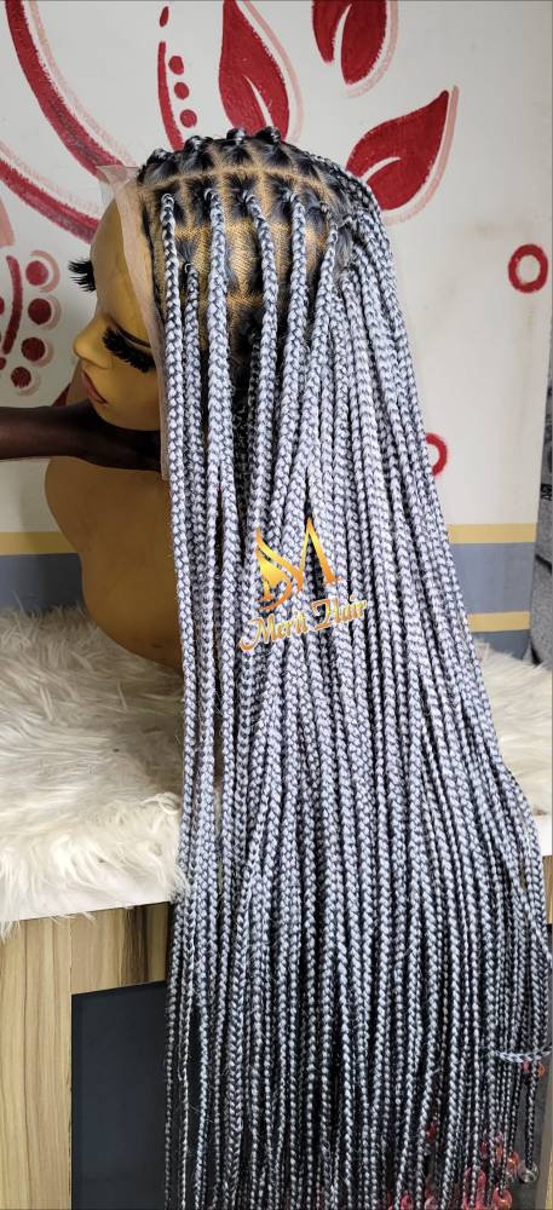 Front Lace Gray Knotless Box Braided Wig Ombre Wig Passion - Etsy