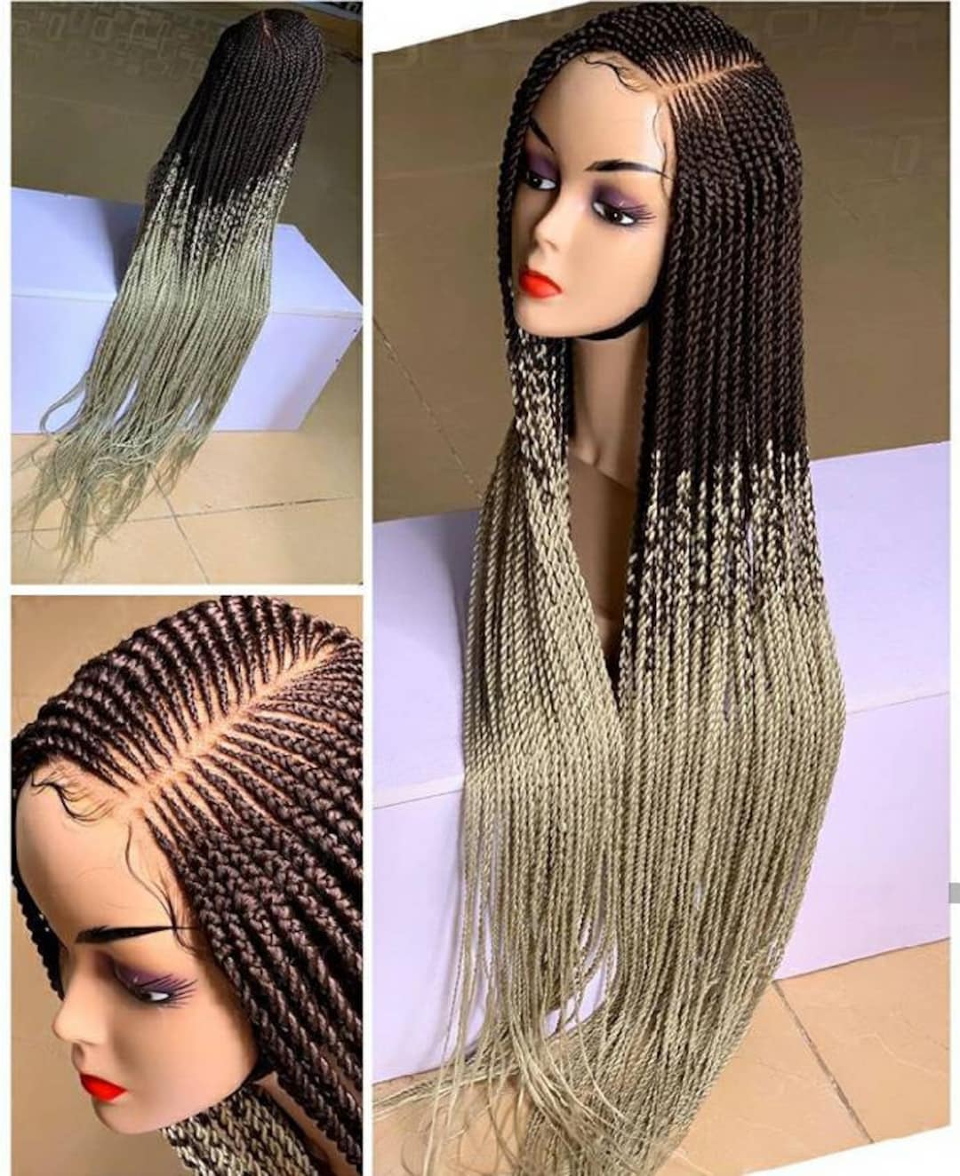 Braided Wig,cornrow Wig Box Braided Wig Ombre Wig Passion Twists Wig ...