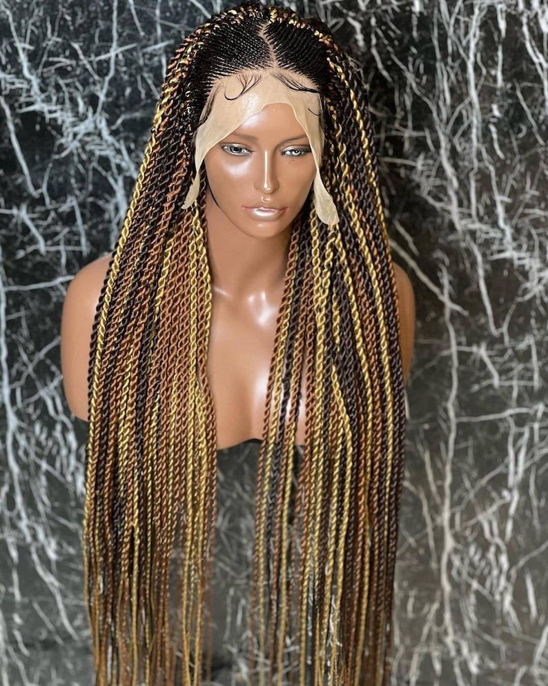 Braided Wig Cornrow Wigbox Braided Wig With Curled Tips Lace Etsy