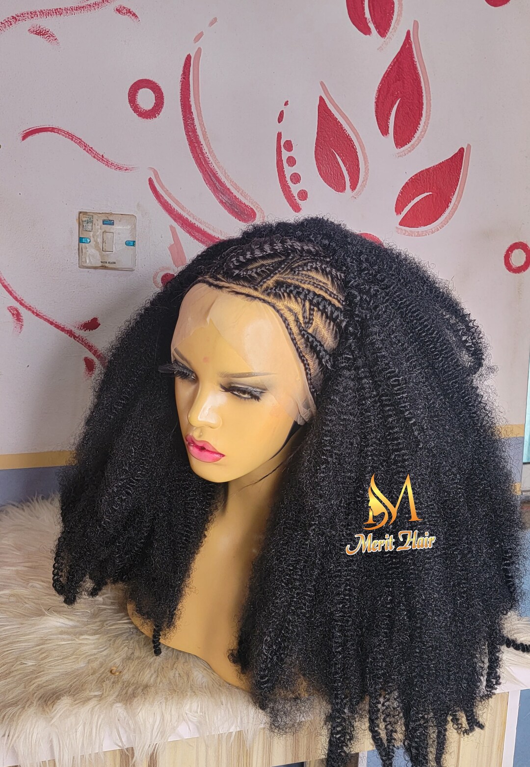 Fulllace Kinky Afro Braided Wig Lace Front Wig Cornrow Wig Etsy