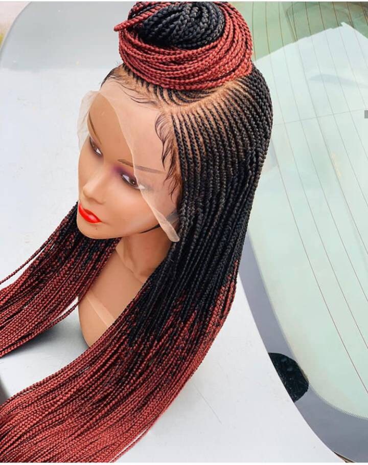 Braided Wig Cornrow Wigbox Braided Wig With Curled Tips Lace Etsy