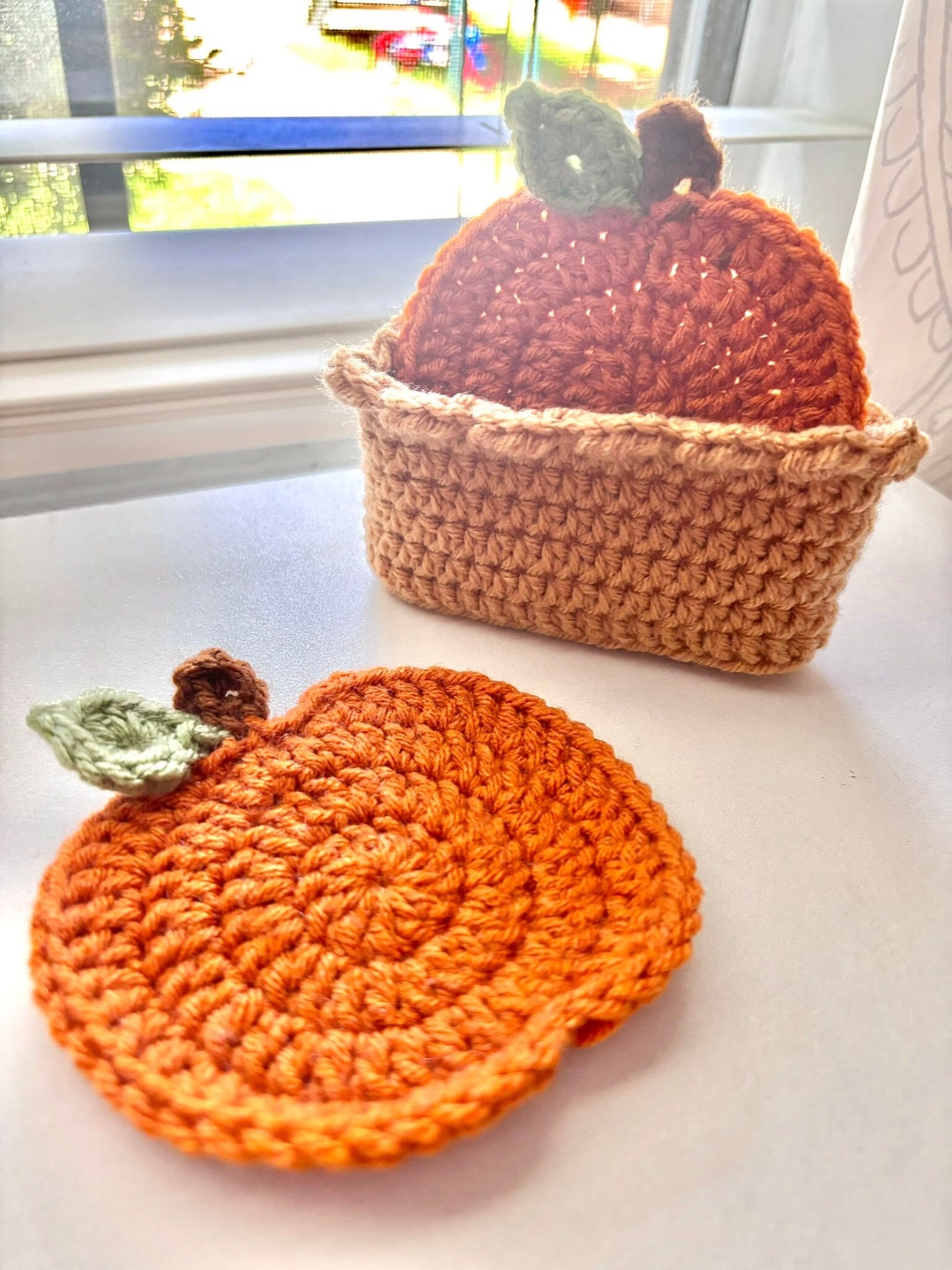 Crochet Pumpkin Coasters | Handmade Gift , Fall Coasters , Crochet ...