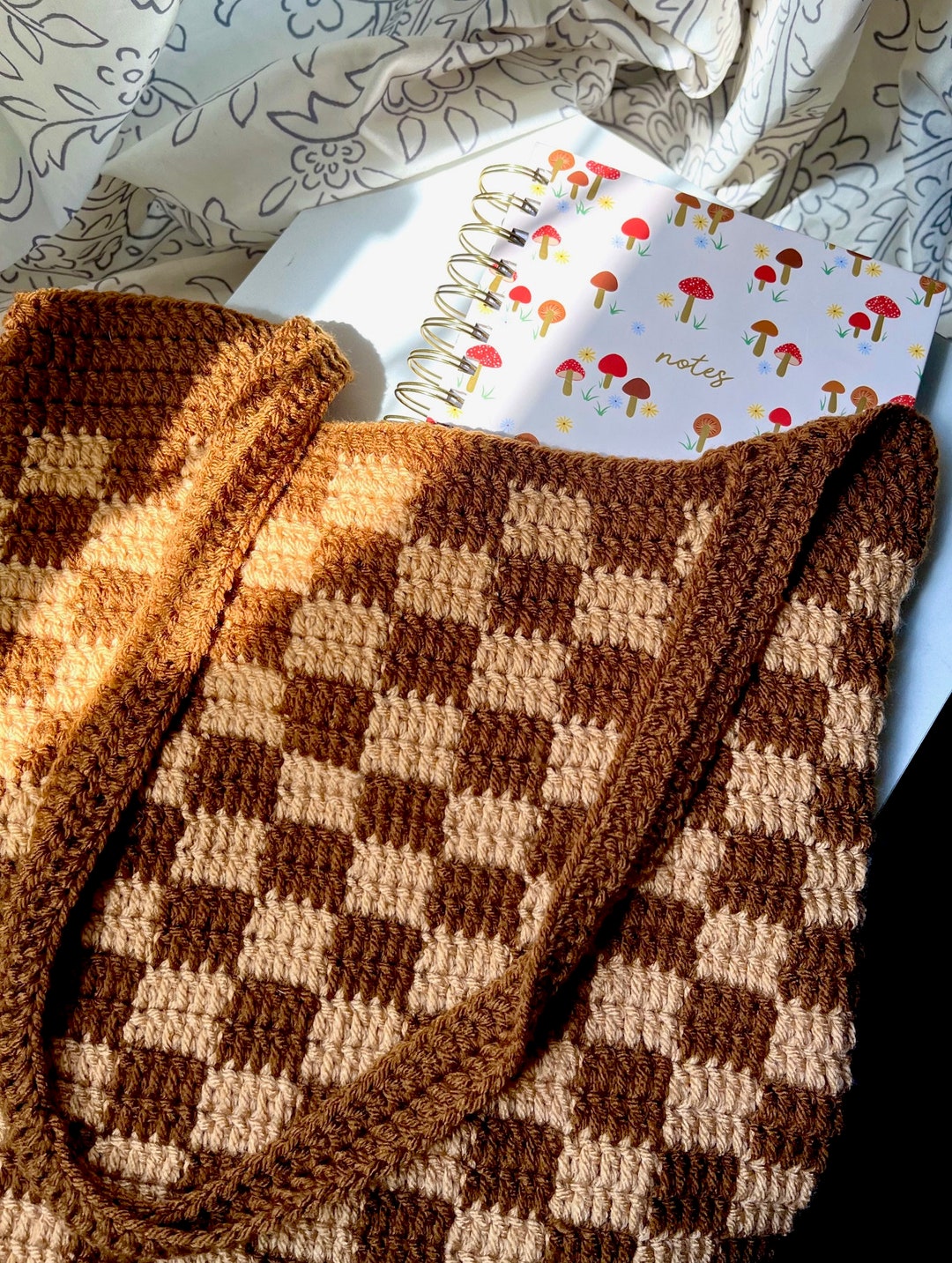 Checkered Crochet Tote Bag , Shopping Bag, Library Bag, Checkered Retro ...