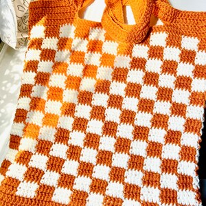 Checkered Crochet Tote Bag , Shopping Bag, Library Bag, Checkered Retro ...