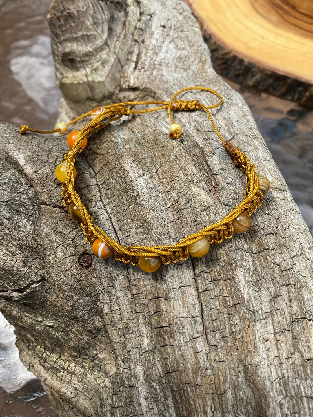 Hand Tied Macrame Bumblebee Agate Bead Bracelet - Etsy