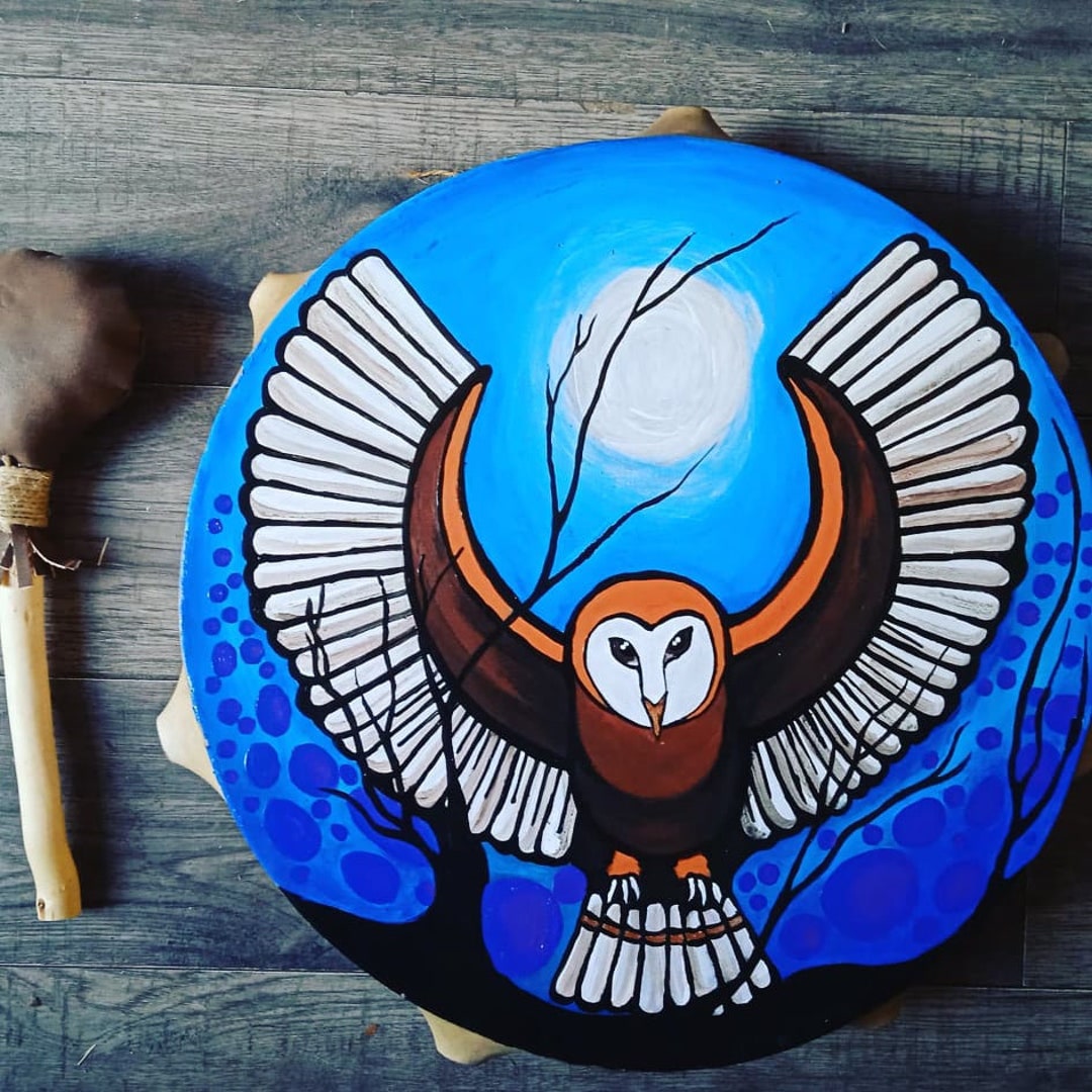 Shamanic Drum With Hand Painted Mircle Owl 45cm Soundtherapy ...