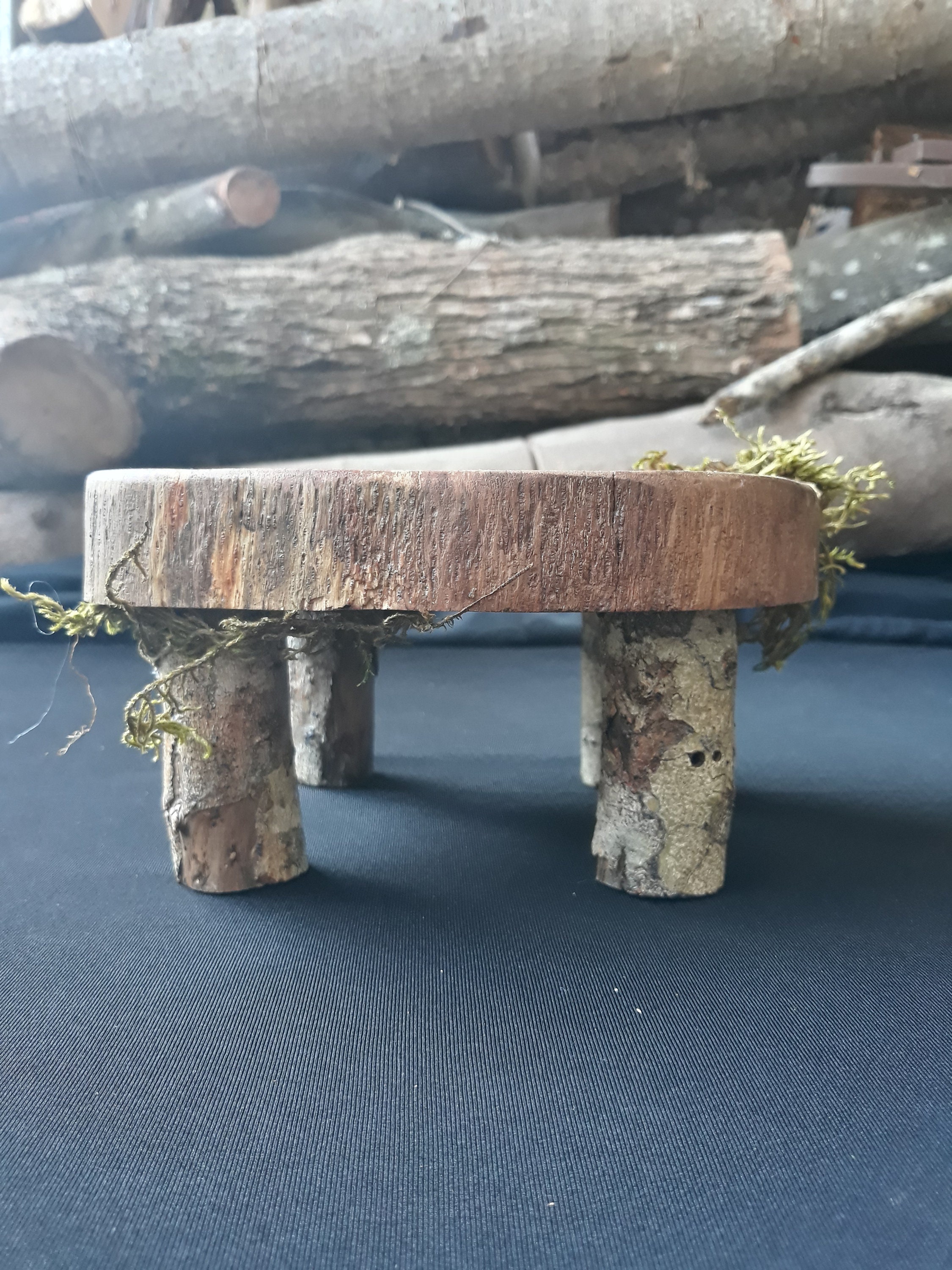 Natural Log Pedestal With Moss Accent - Etsy