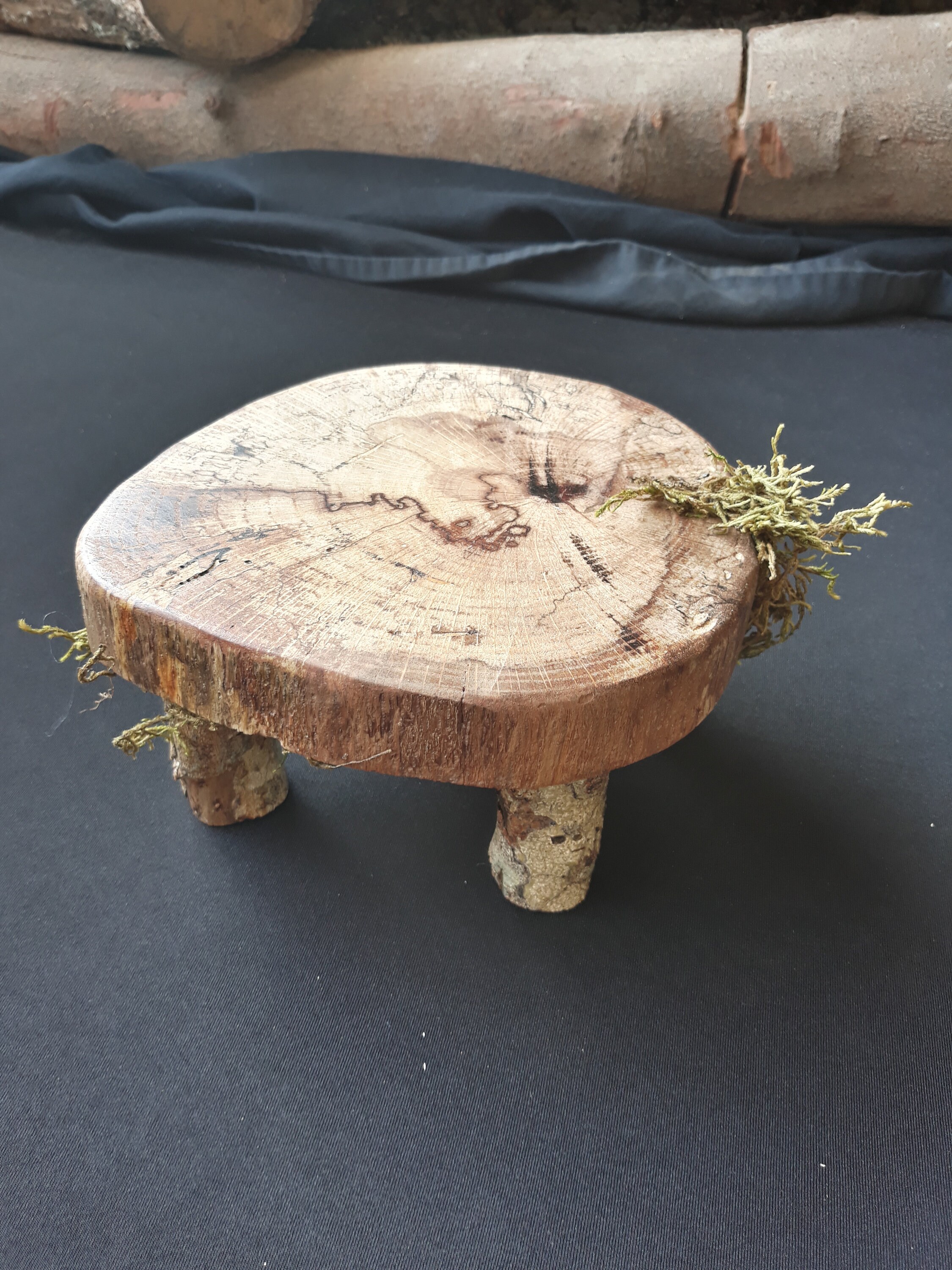Natural Log Pedestal With Moss Accent - Etsy
