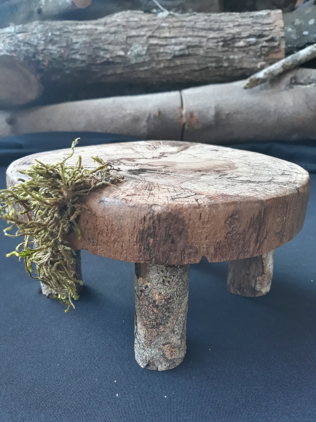 Natural Log Pedestal With Moss Accent - Etsy