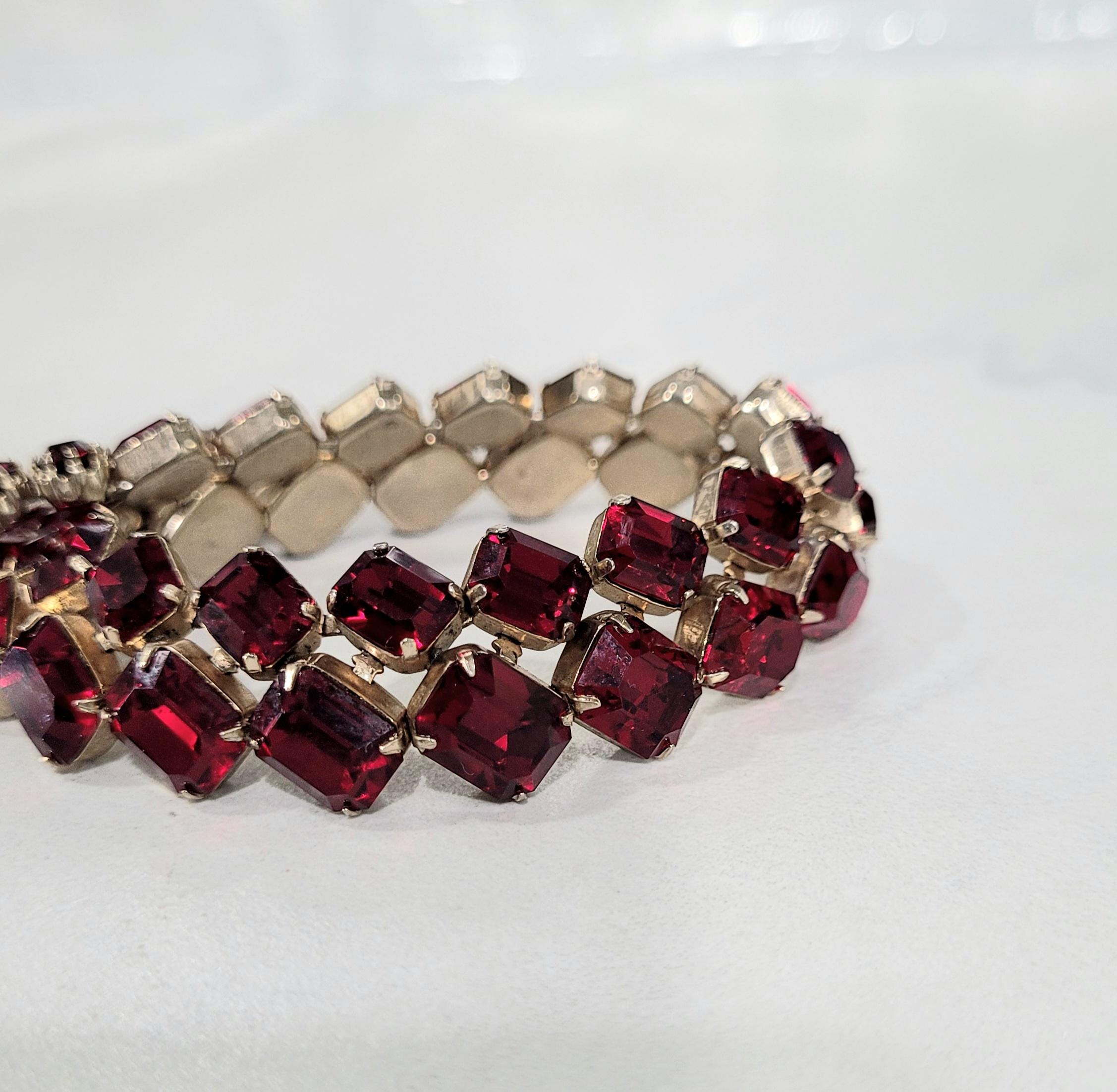 Vintage Weiss Ruby Red Rhinestone Necklace, Gold Tone, Midcentury ...