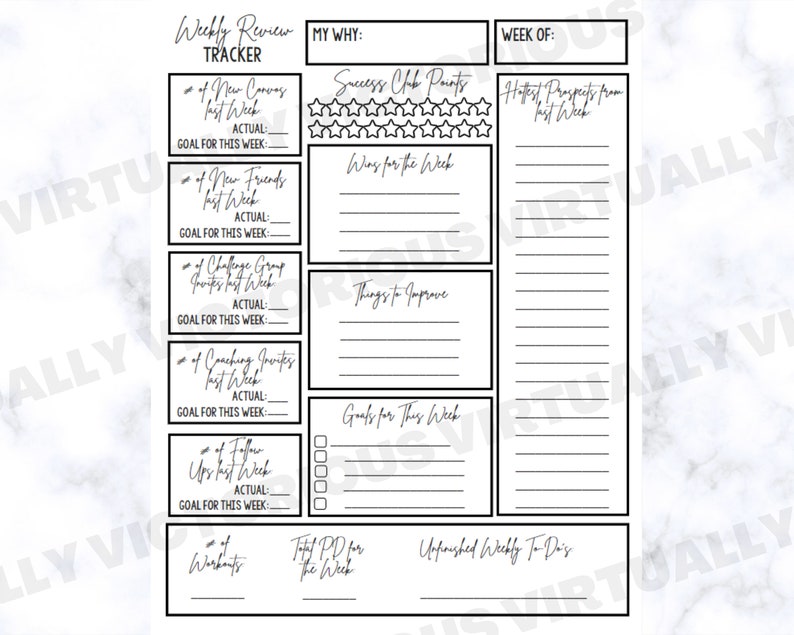 Weekly Review Business Activity Tracker, Accountability, Vital ...