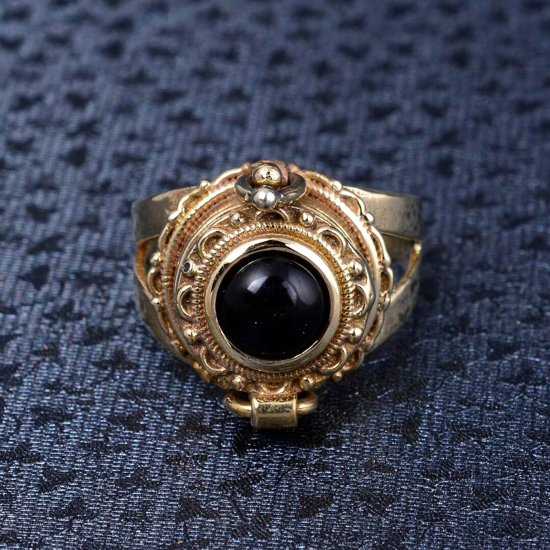 Black Gemstone Poisoner Ring,pill Box Ring,women Ring,handmade Ring ...