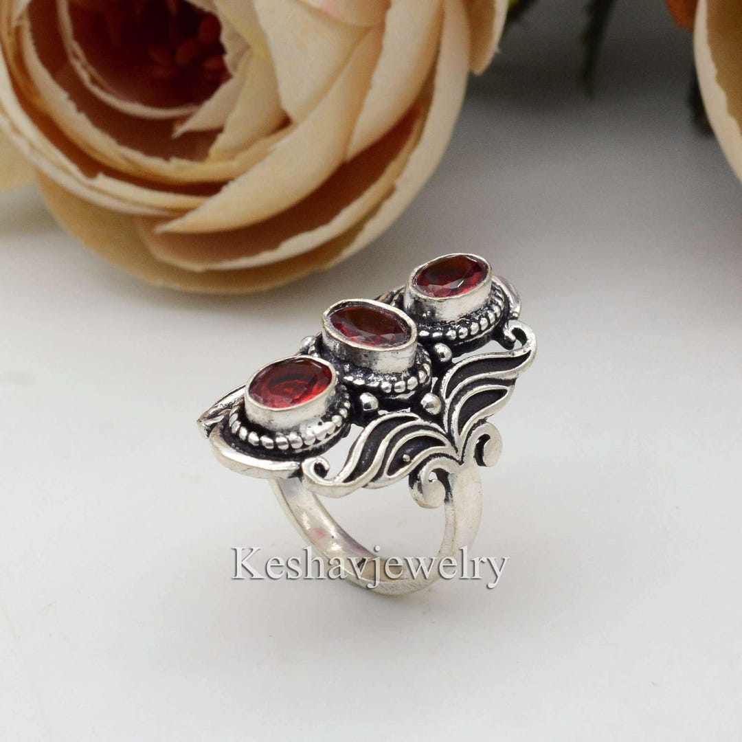 Full Finger Ring, Garnet Ring, Long Statement Ring, Rings for Women ...