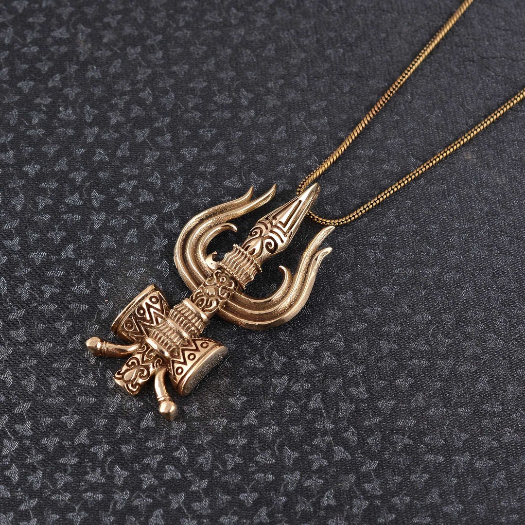 Gold Trishul Pendant Necklace: Handmade Boho Tribal Jewelry - Etsy