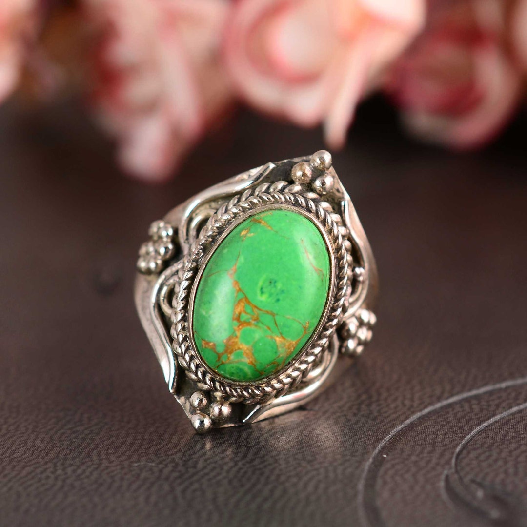Oval Green Turquoise Ring/women Ring/handmade Ring/engagement Ring ...
