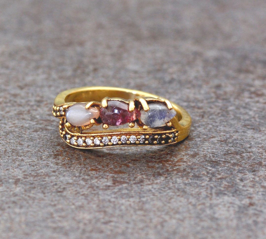Handmade Brass Gemstone Ring: Boho Chic Statement Jewelry - Etsy