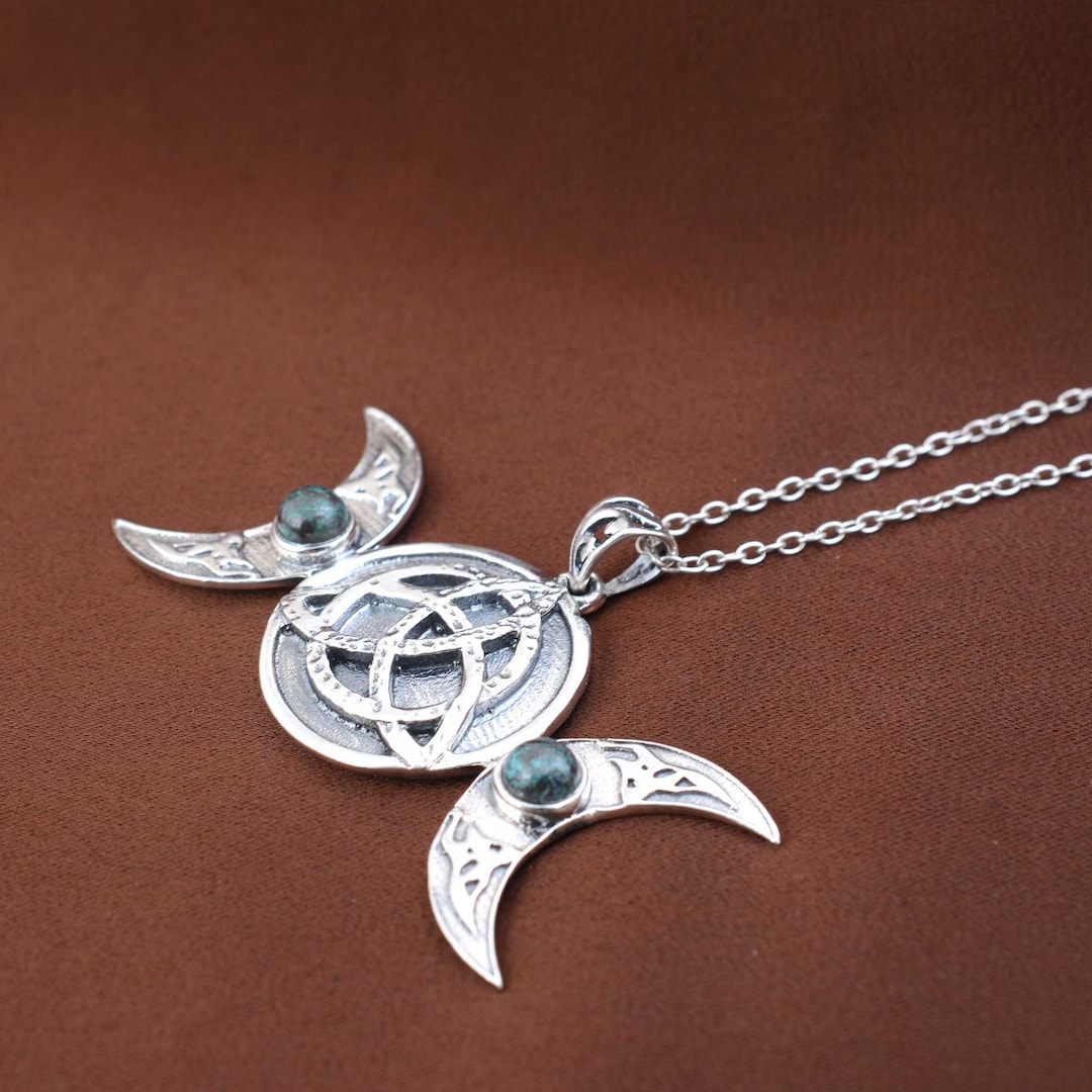 Handmade Triple Moon Goddess Pendant: Celtic Knot Silver Necklace - Etsy