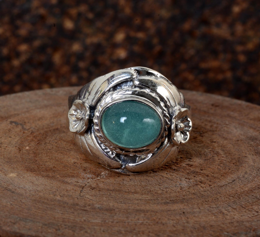 Anillo de calcedonia azul, anillo hecho a mano, anillo de plata de ley ...