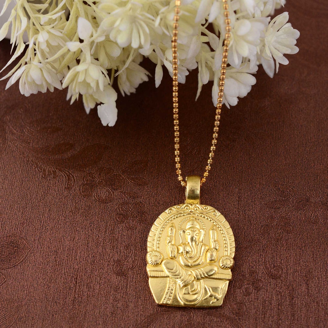 Shri Ganesh Golden Brass Pendant/indian Jewelry/minimalist Pendant ...
