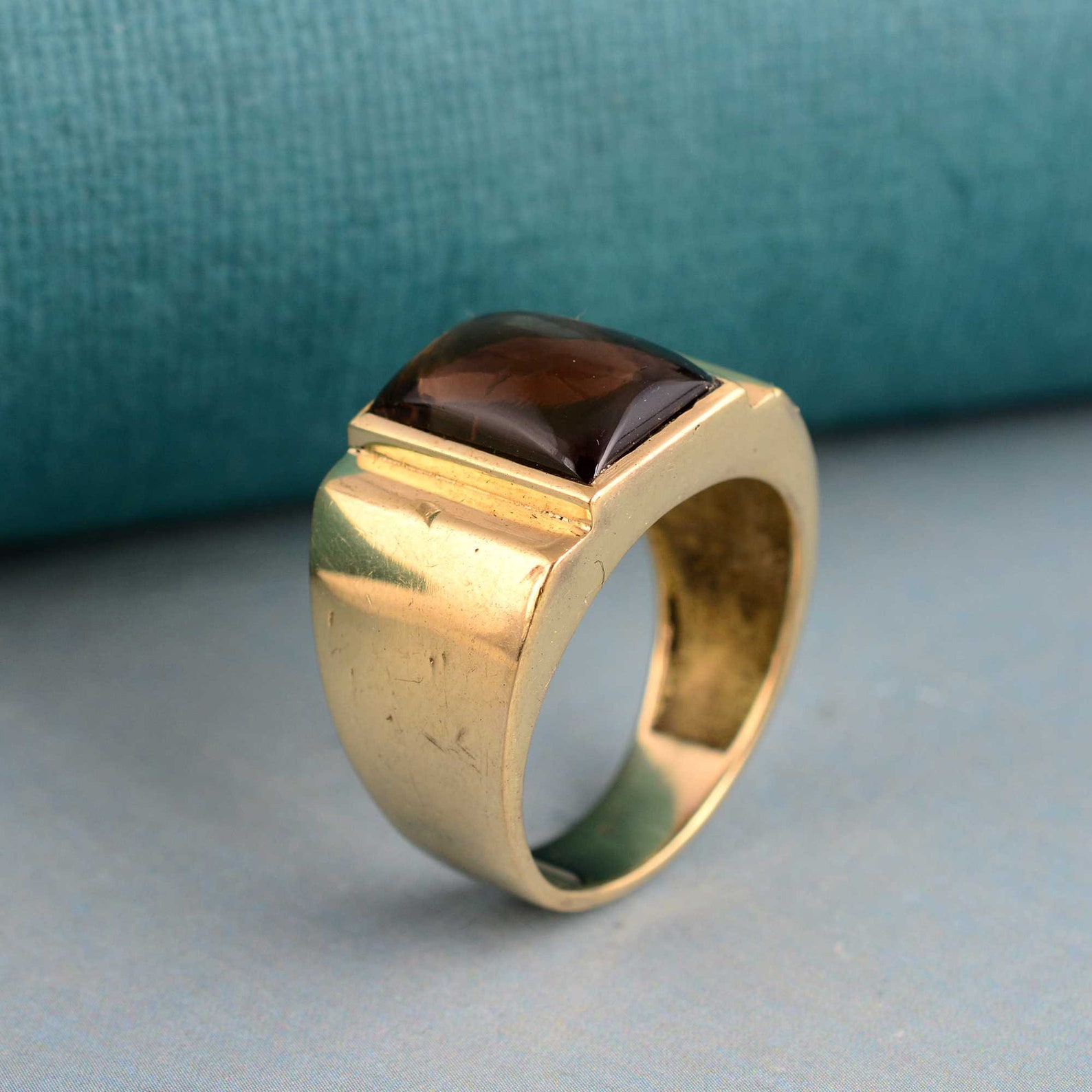 Tiger Eye Signet Ring: Handmade Golden Brass Boho Statement Ring - Etsy