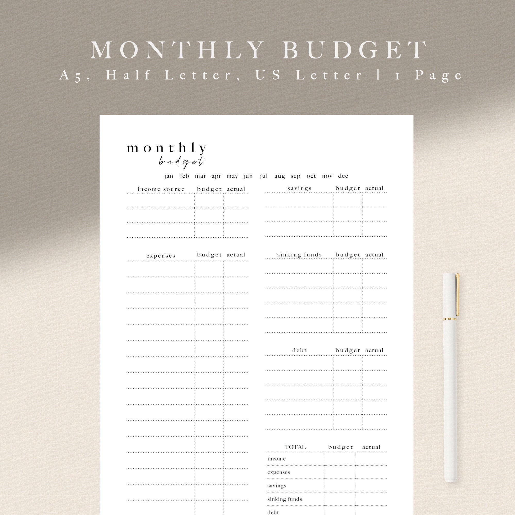 Letter size budget planner printable - rilomemo