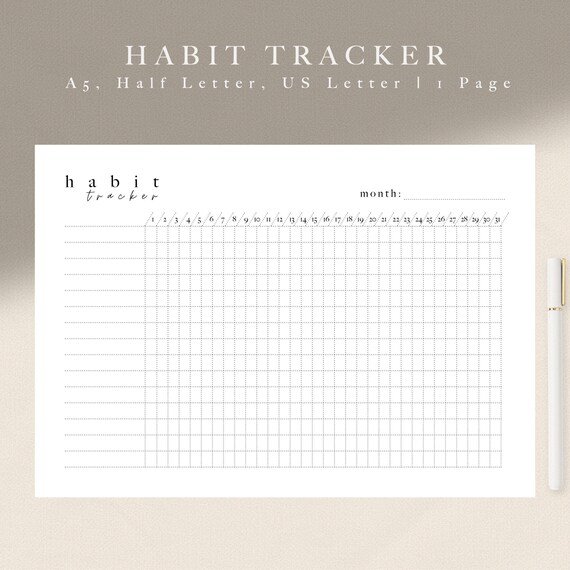 A4 Half Letter Sizes US Letter A5 Printable Minimalist Habit Tracker ...