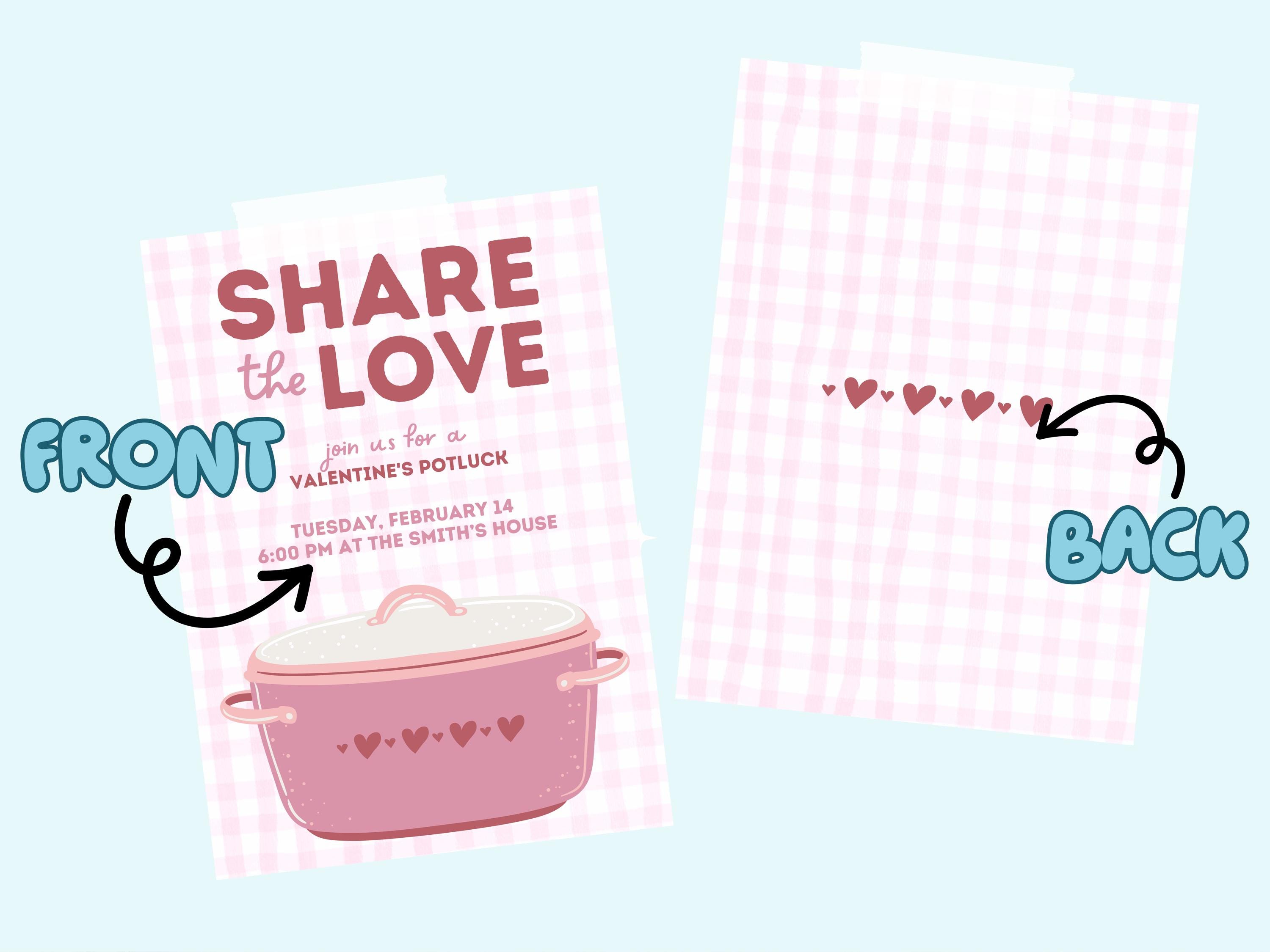 Share the Love Valentine's Day Potluck Invitation - 5x7 Physical Invite ...