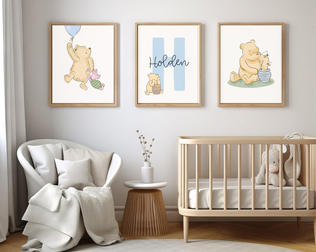 Classic Winnie the Pooh Personalised Name Print 3 Piece Set | Digital ...