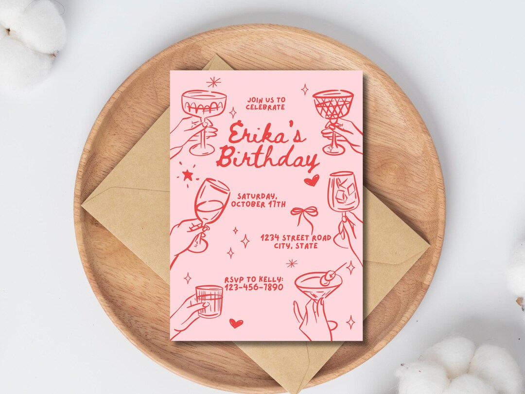 Drinks Birthday Party Invitation Template | Editable Digital Download ...