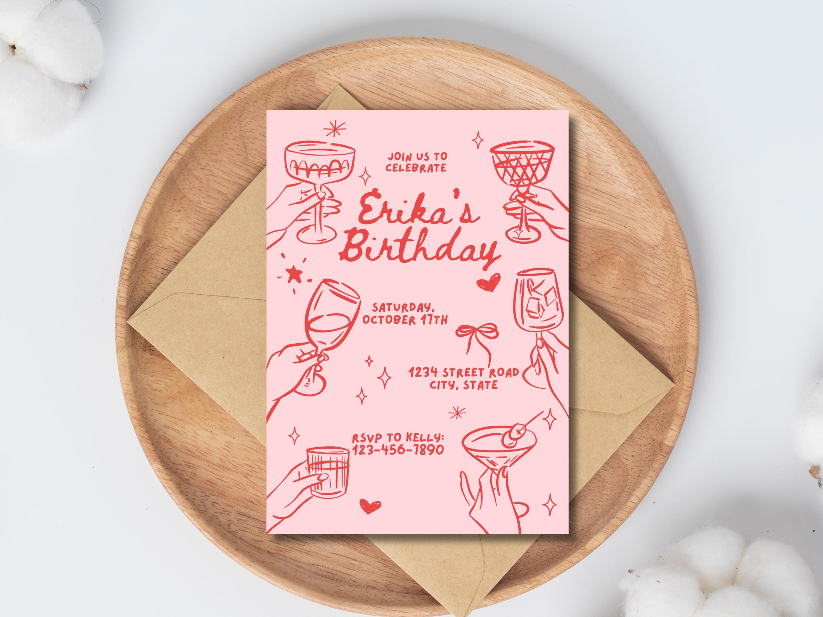 Drinks Birthday Party Invitation Template | Editable Digital Download ...