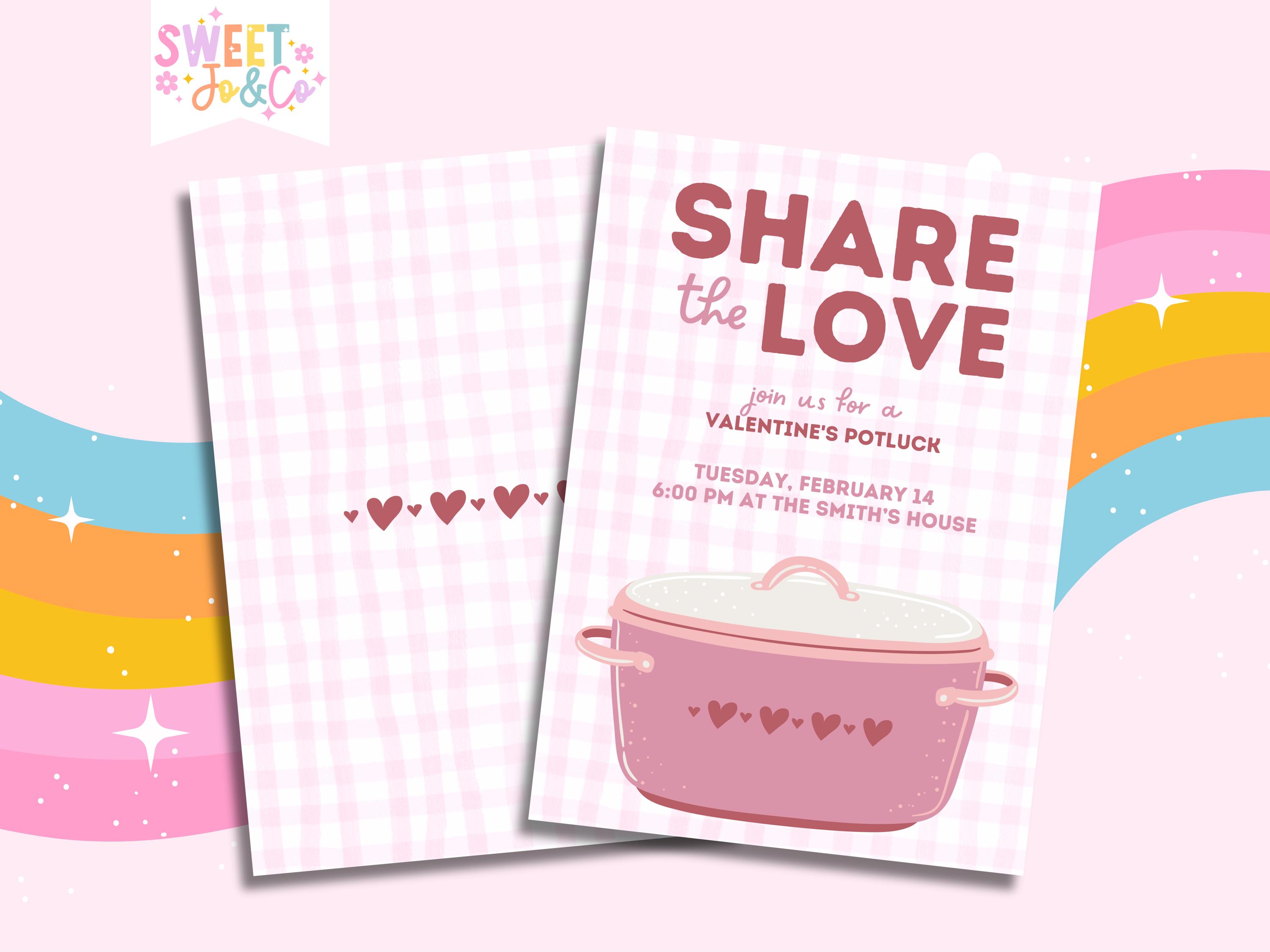 Share the Love Valentine's Day Potluck Invitation - 5x7 Physical Invite ...