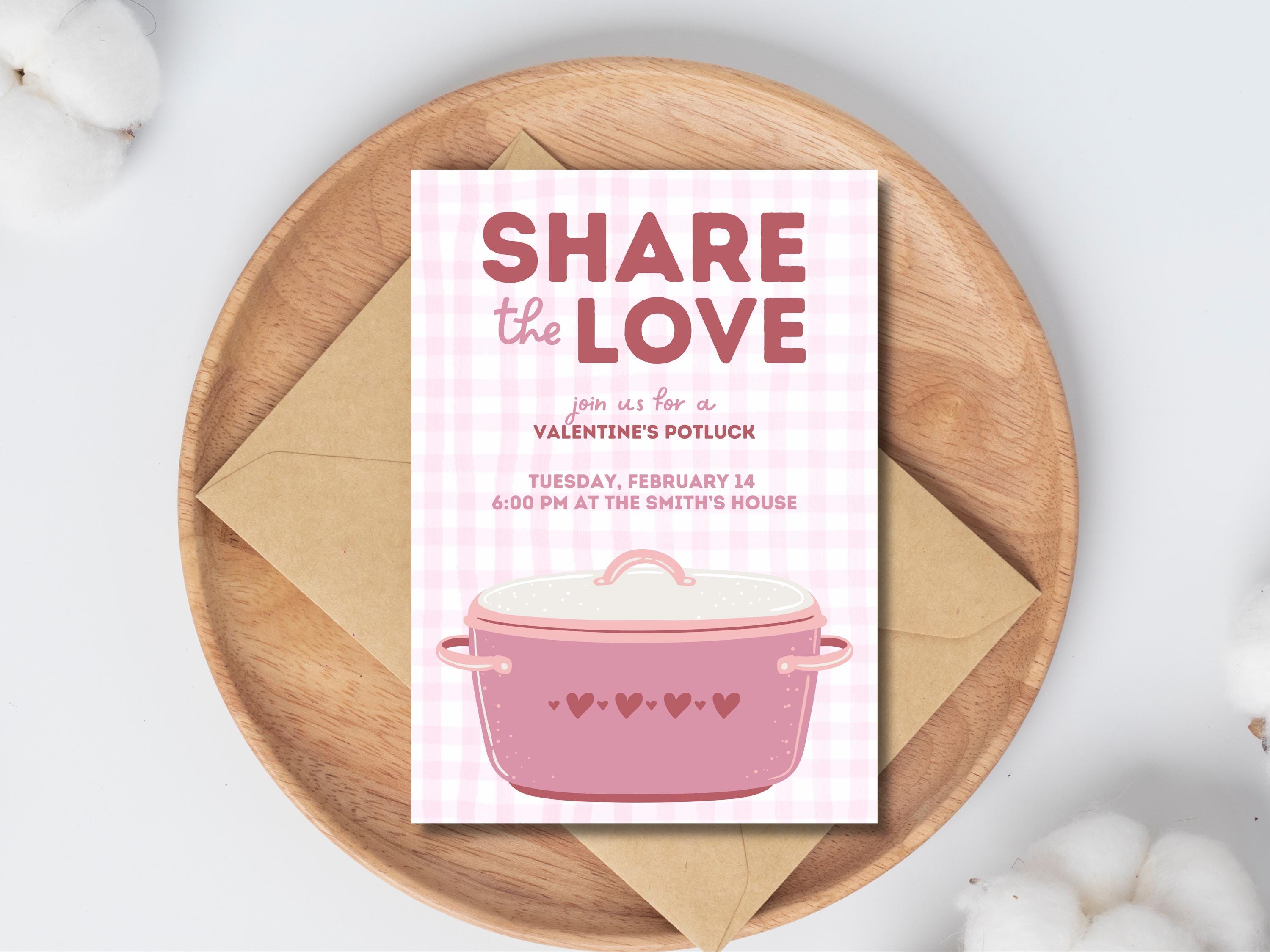Share the Love Valentine's Day Potluck Invitation - 5x7 Physical Invite ...