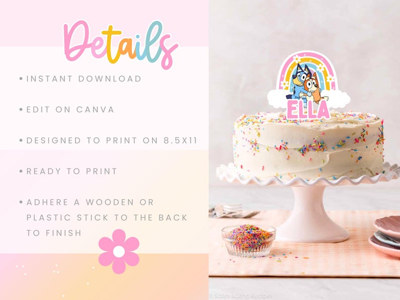 Bluey Girl Birthday Cake Topper Printable Party Decor Customizable ...