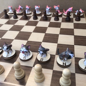 Cats Grey Pink Chess Set - Etsy