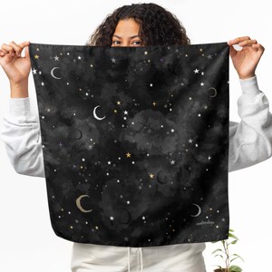 Celestial Bandana, Stars and Moon Neck Scarf, Astronomy Fabric All-over ...