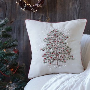 Pine Tree Christmas Pillow Covers, New Year Snowflakes Embroidered ...