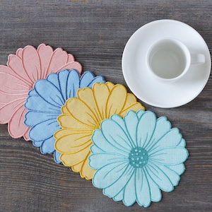 Daisy Style Fabric Coasters, Embroidered Cocktail Coasters - 5x5 ...