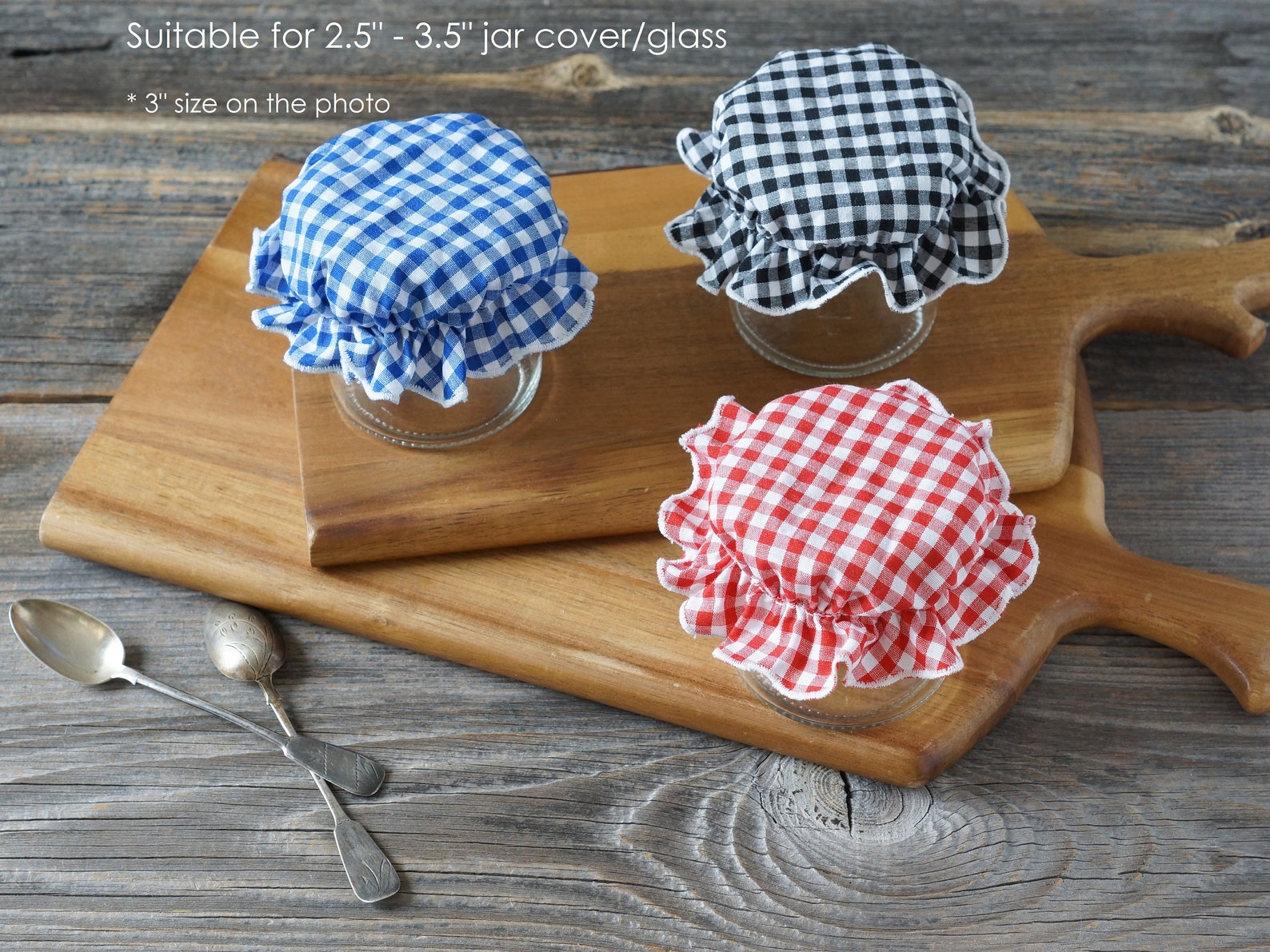 Fabric Jar Covers – Set of 3 Washable & Reusable Cotton Gingham Lid ...