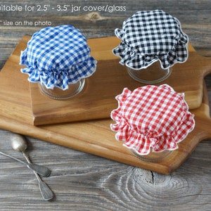 Set of 3 Cotton Fabric Jar and Glass Covers, Jam Jar Covers, Mason Jar ...
