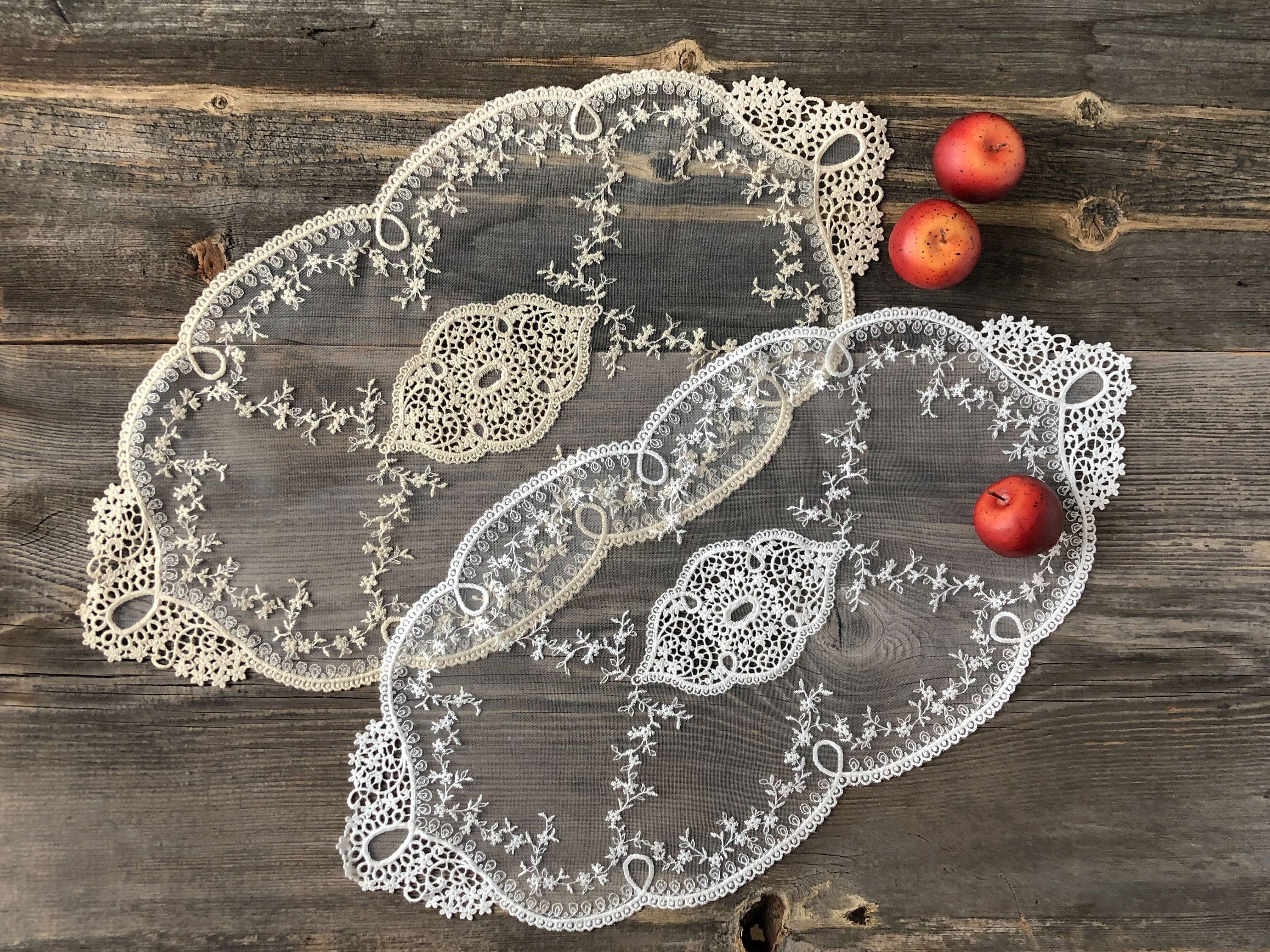 Oval Lace Doilies White and Beige Vintage French Lace Doily - Etsy