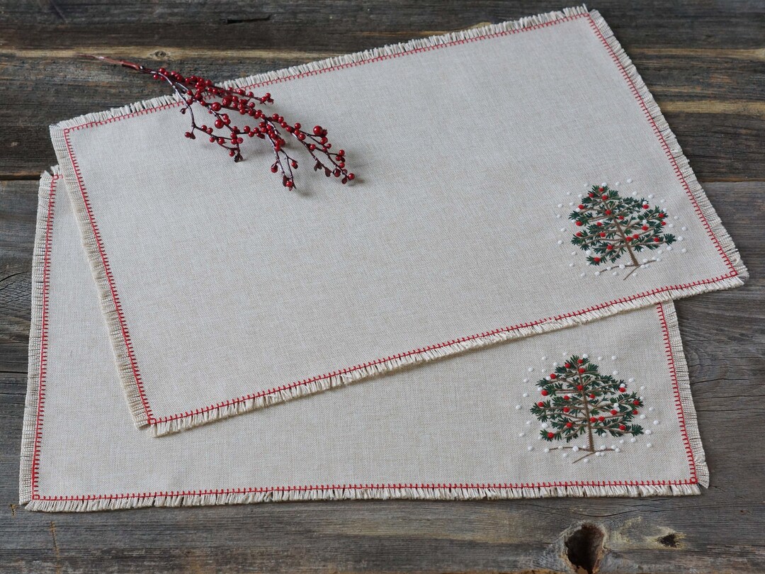 Pine Tree Christmas Placemat, Embroidered Rustic Placemats 13"x 19.3 ...