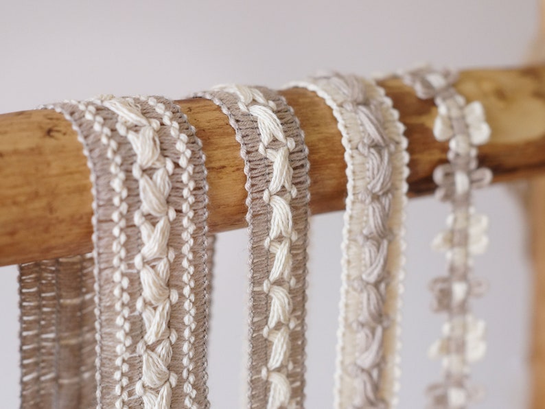 Woven Boho Ribbon – 1.09 Yd (1 M) Wide Natural Cotton Trim in Beige ...