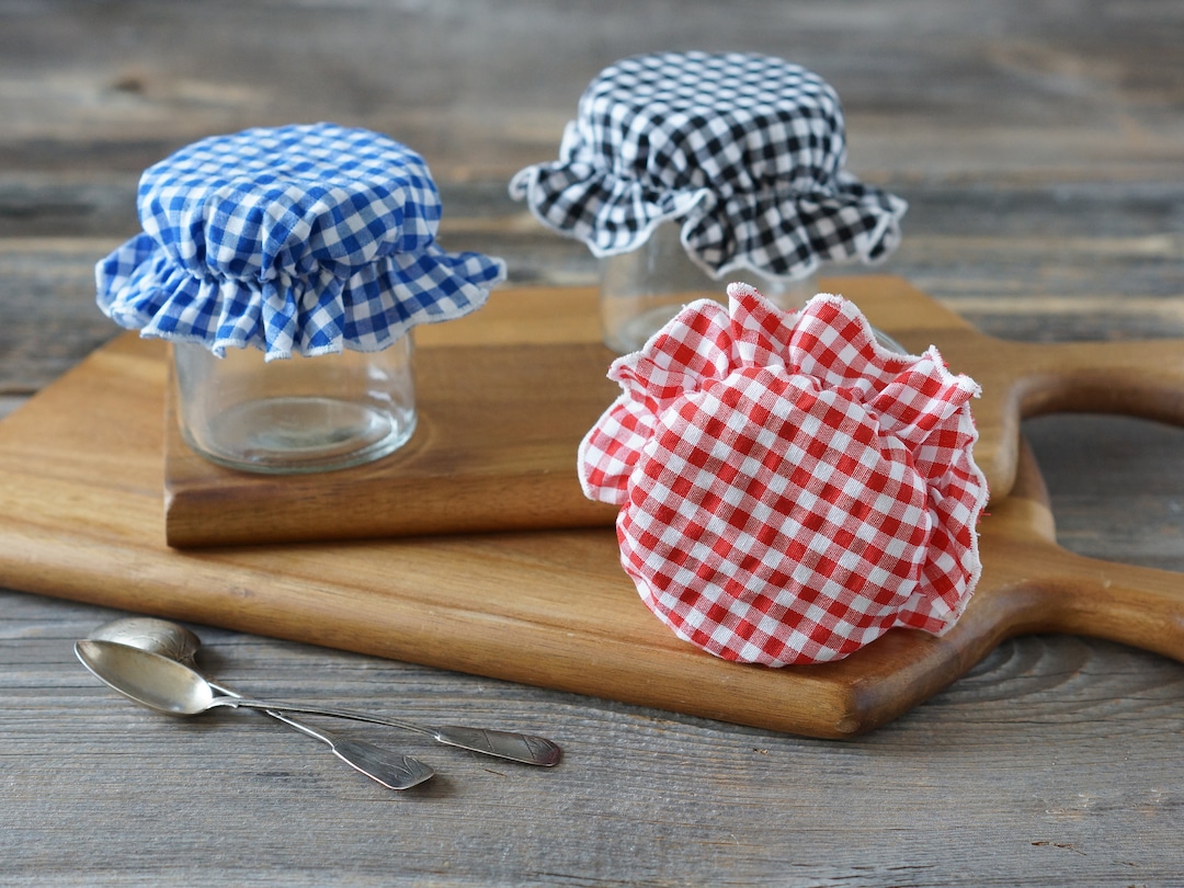 Set of 3 Cotton Fabric Jar and Glass Covers, Jam Jar Covers, Mason Jar ...