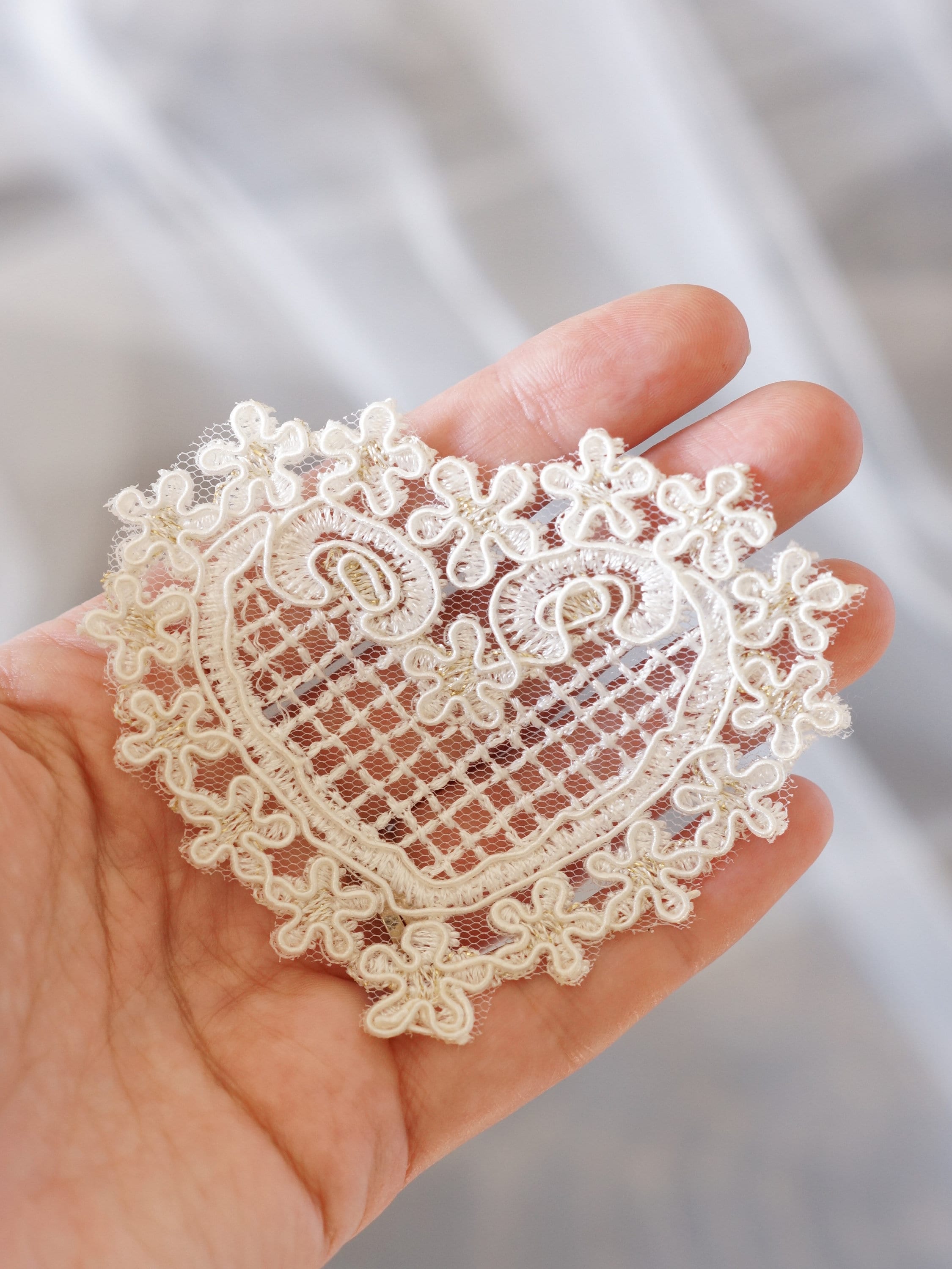 Heart Shaped Lace Applique Light Ivory Heart Patch French | Etsy