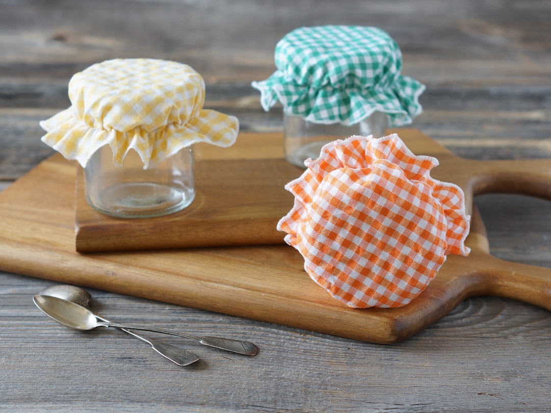 Gingham Jar Covers – Set of 3 Washable & Reusable Cotton Lid Covers for ...