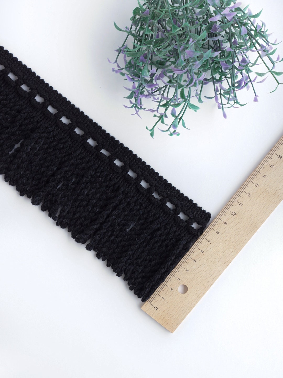 Cotton Fringe, 3.54" (9cm) Vintage Bullion Trim, Black Boho Style ...