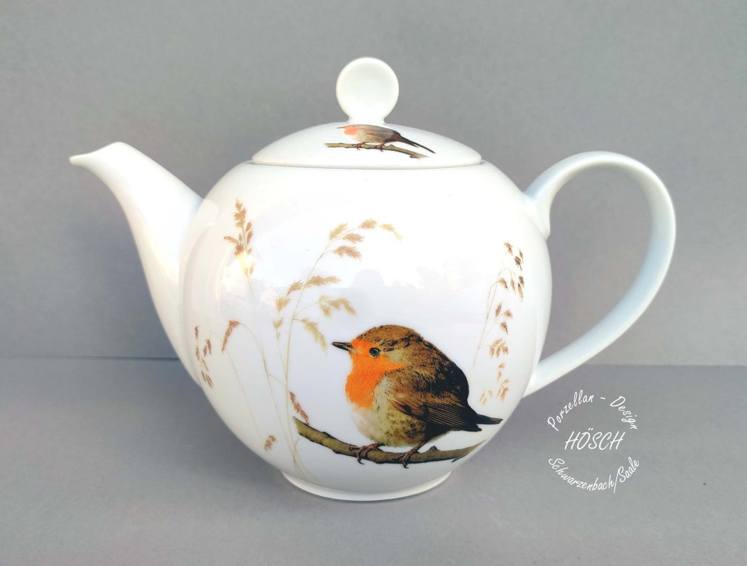 XXL Teapot 1.30 L Robin Grasses Porcelain Breakfast Service Christmas ...