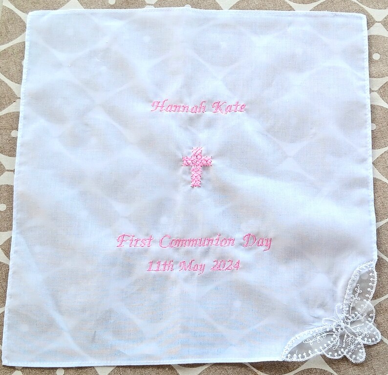 First Communion Embroidered Hankerchief - Etsy