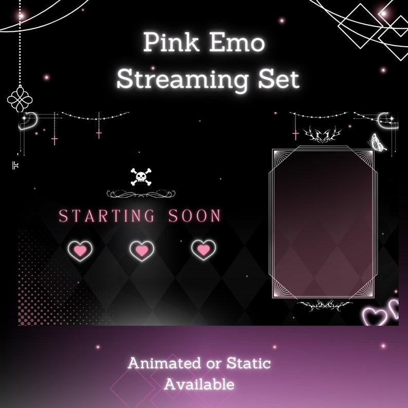 Pink Emo Twitch Streamer Screens + Overlay Kawaii Goth Streamer Pack - Etsy
